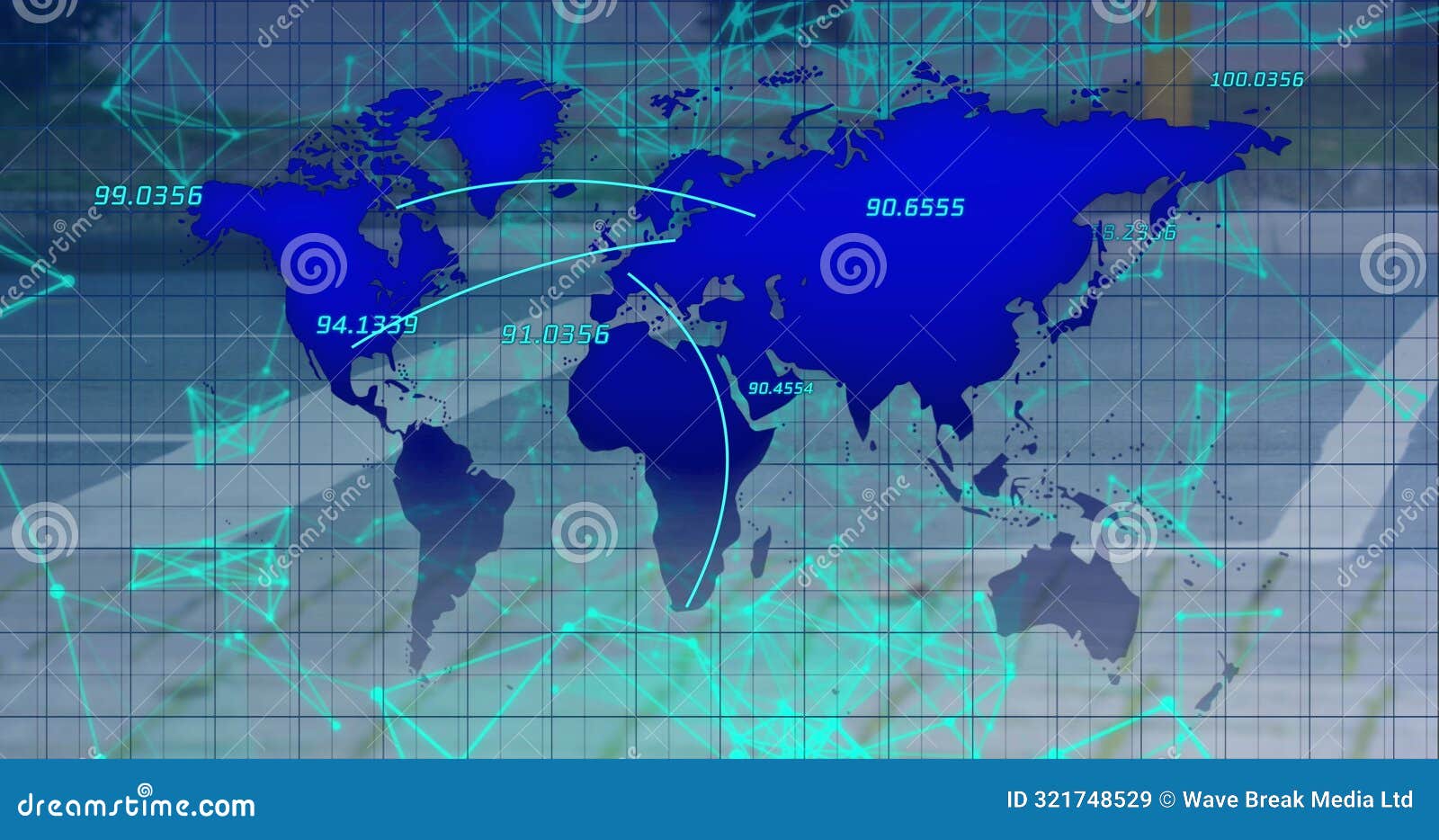 Digital World Map with Data Points and Connecting Lines Stock Illustration - Illustration of ...