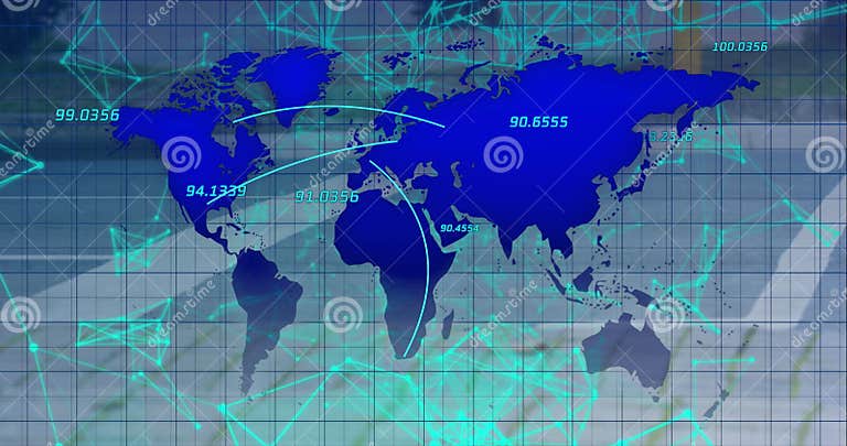 Digital World Map with Data Points and Connecting Lines Stock ...
