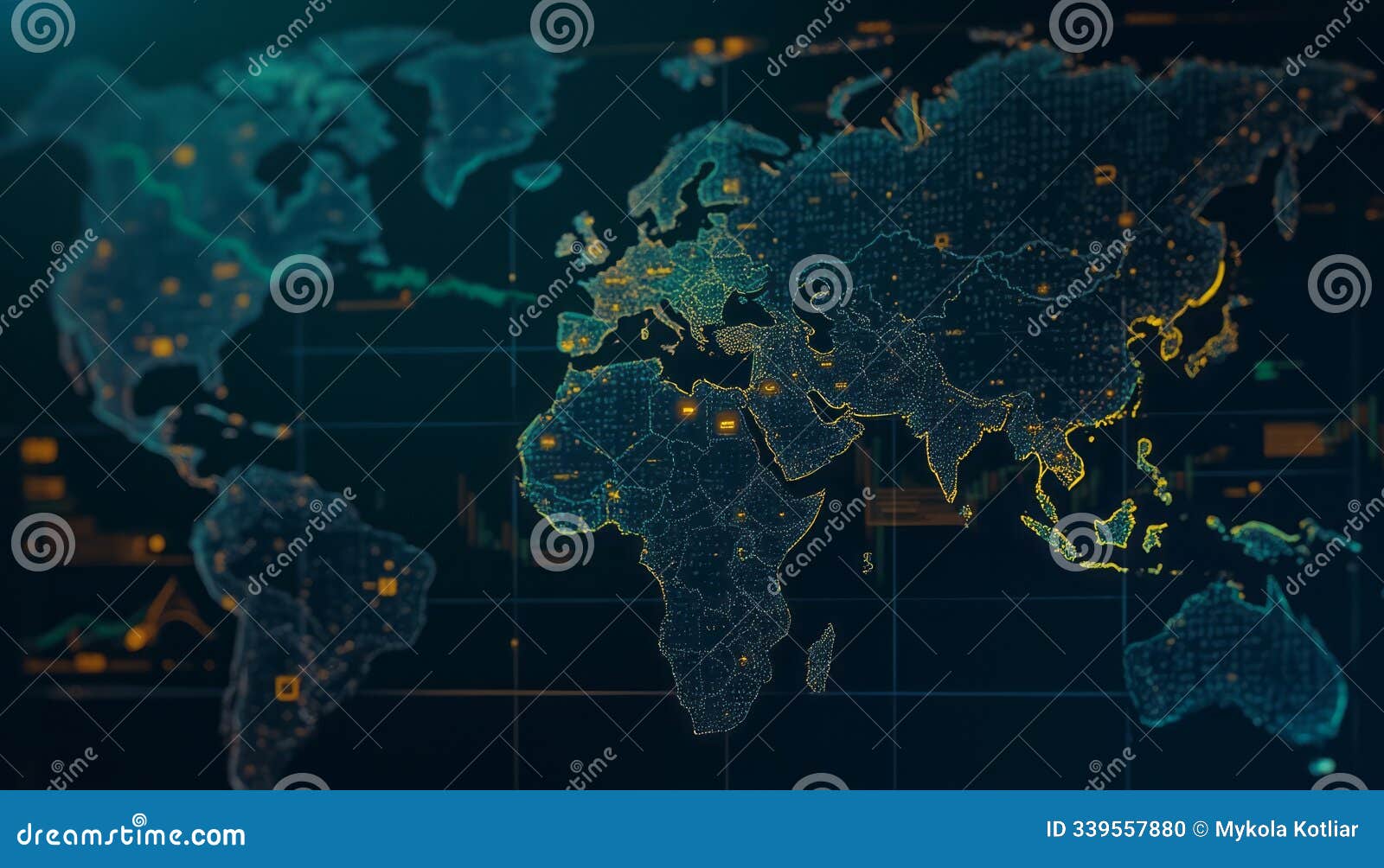 Digital World Map with Data Points Stock Photo - Image of geographic ...