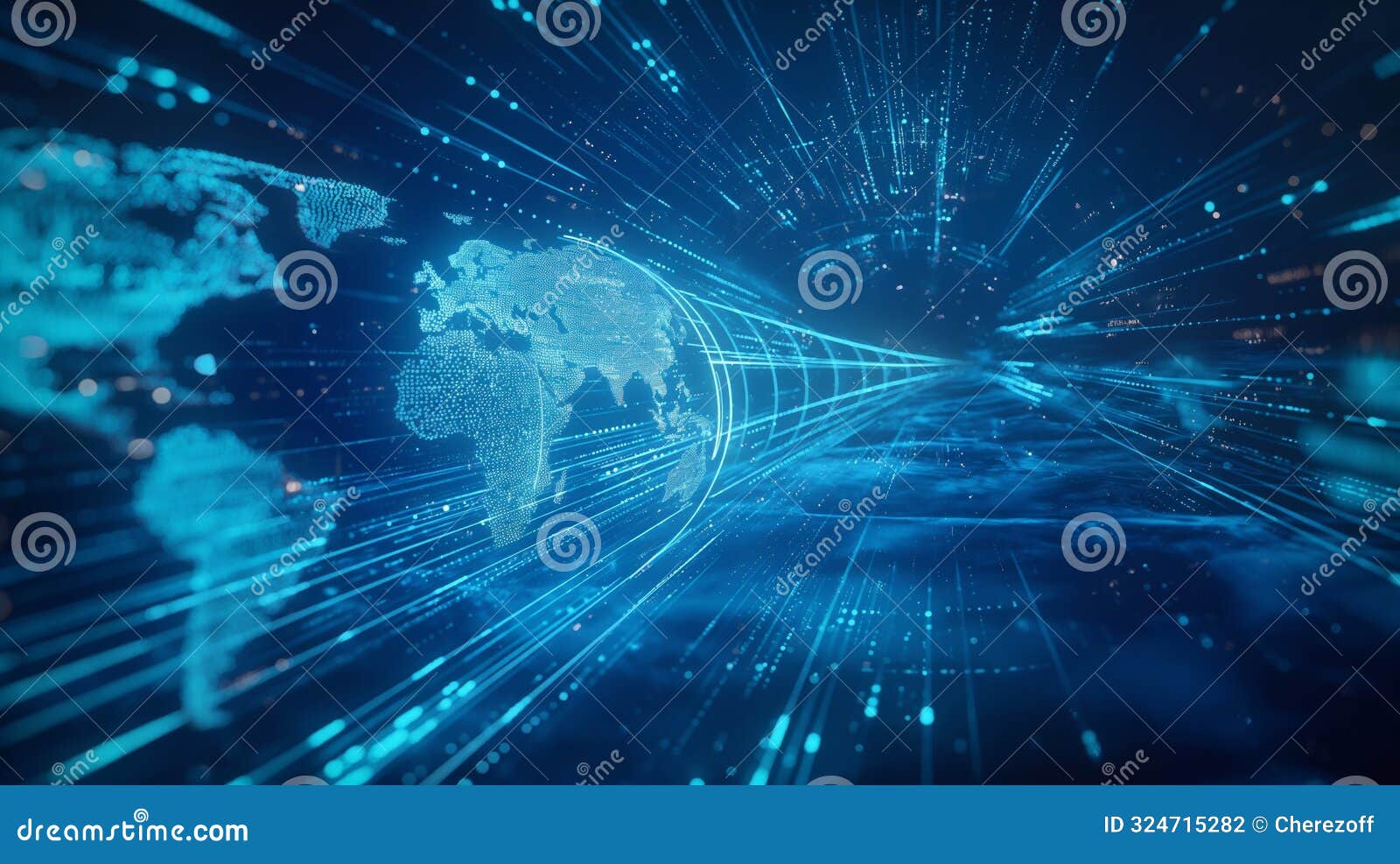 Digital World Map with Data Streams Stock Photo - Image of streams ...