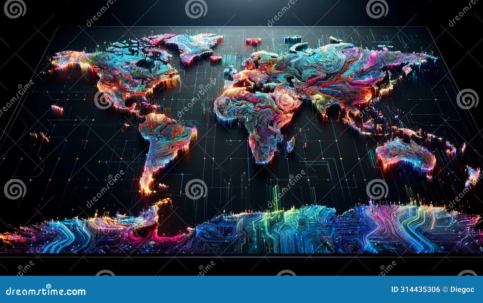 Digital World Map Depicting the Interconnected World Stock Illustration ...