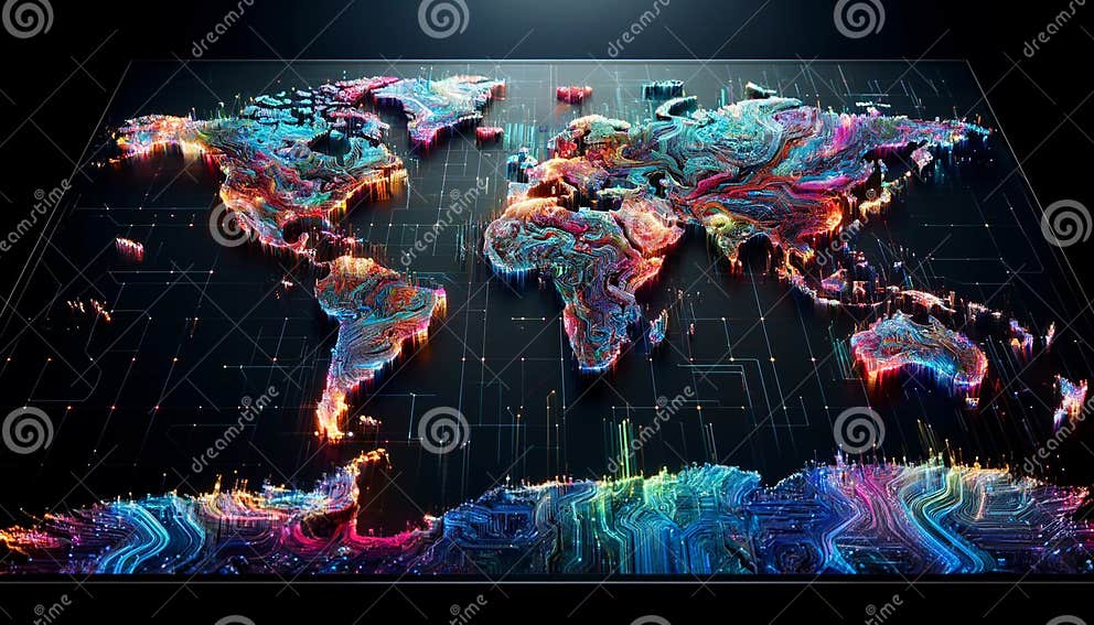 Digital World Map Depicting the Interconnected World Stock Illustration ...