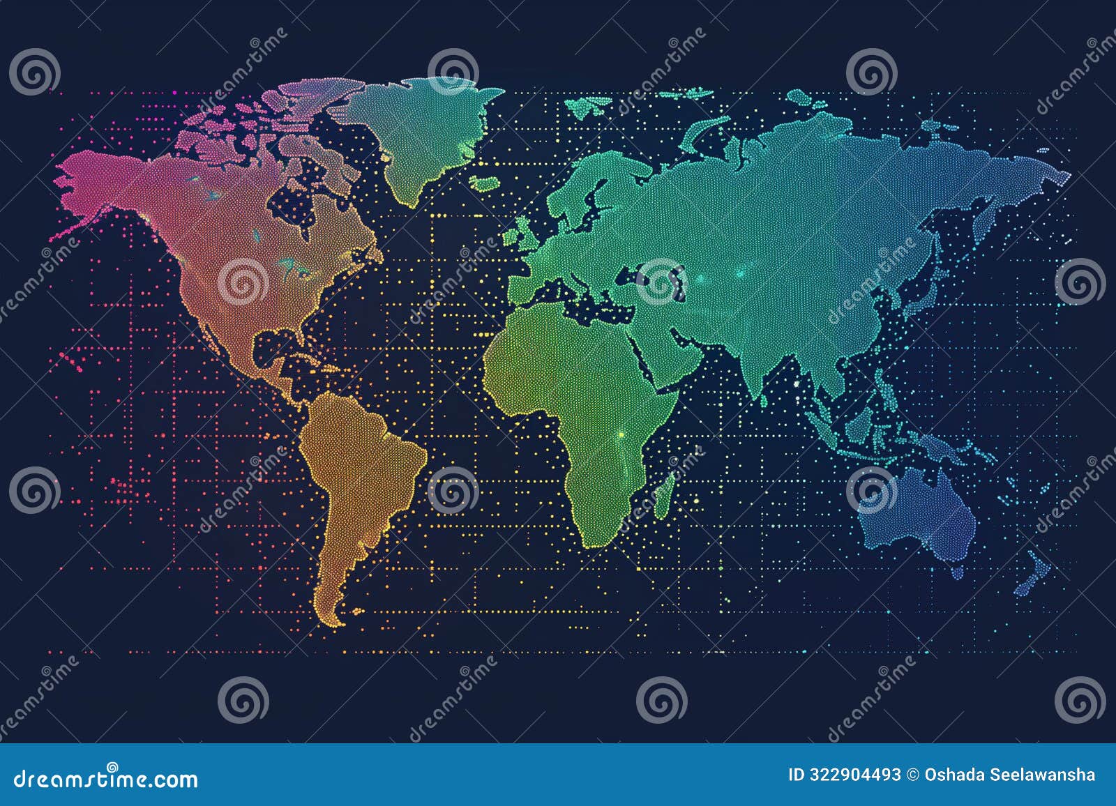 Digital World Map Future Abstract Background Big Data Technology Grid ...