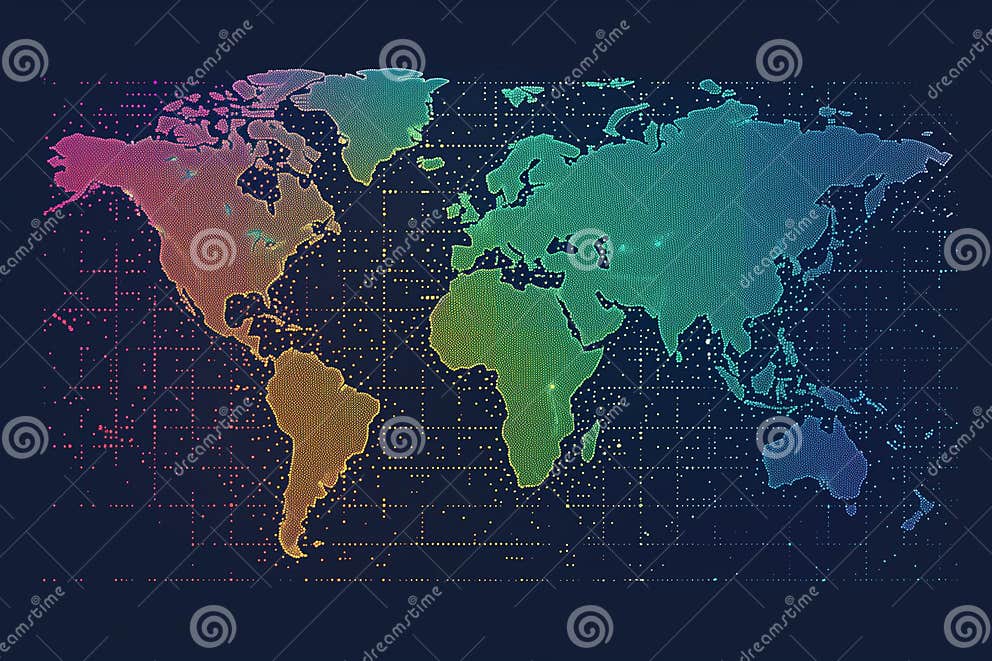 Digital World Map Future Abstract Background Big Data Technology Grid ...