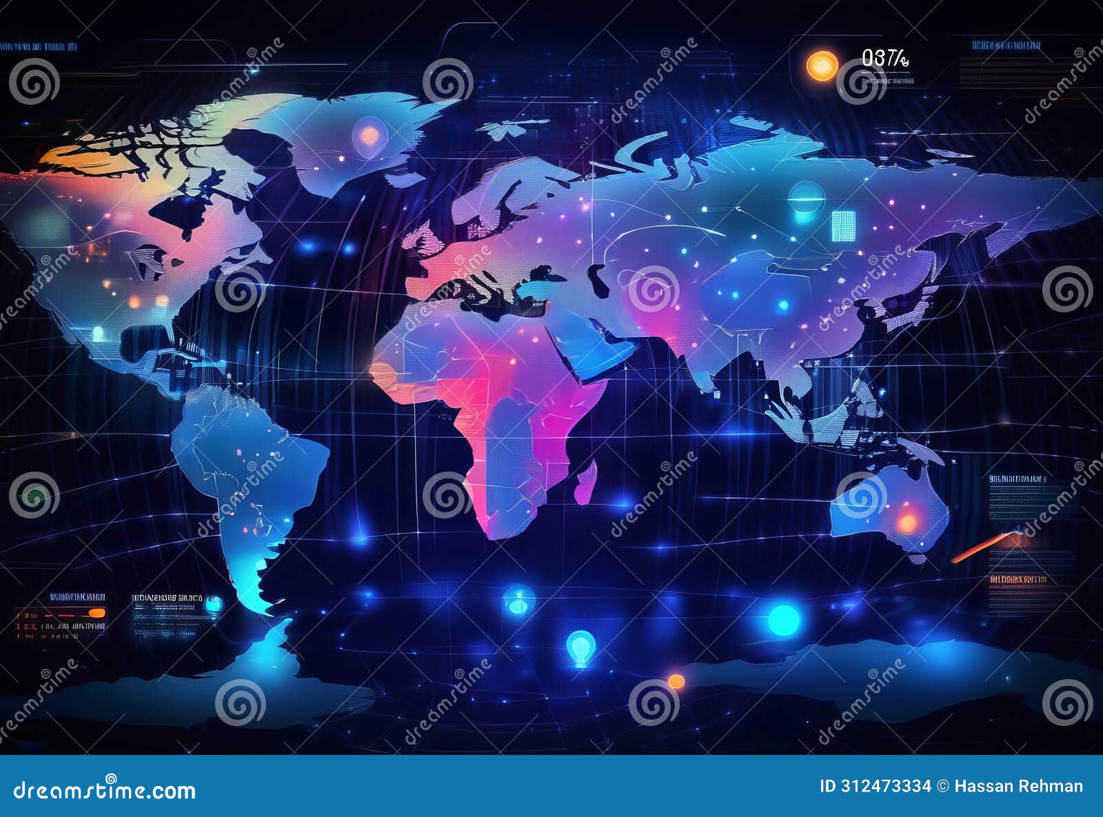 Digital World Map Future Cyber Abstract Background Big Data Technology ...