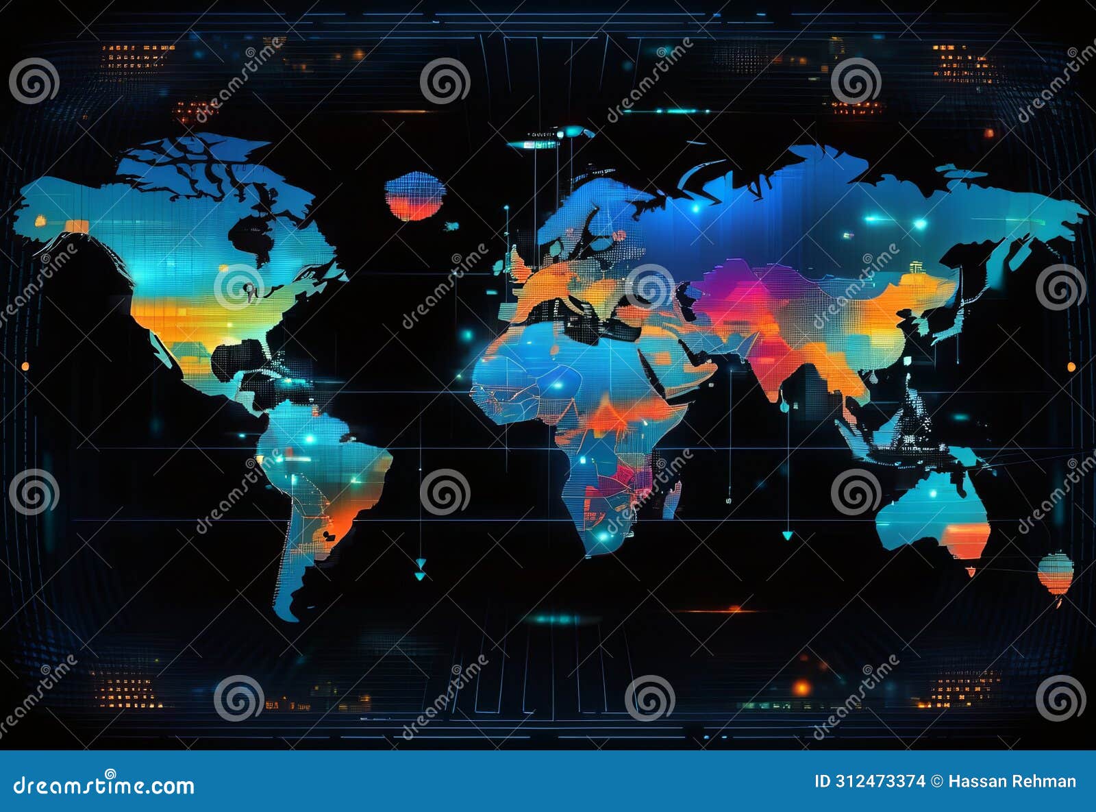 Digital World Map Future Cyber Abstract Background Big Data Technology ...