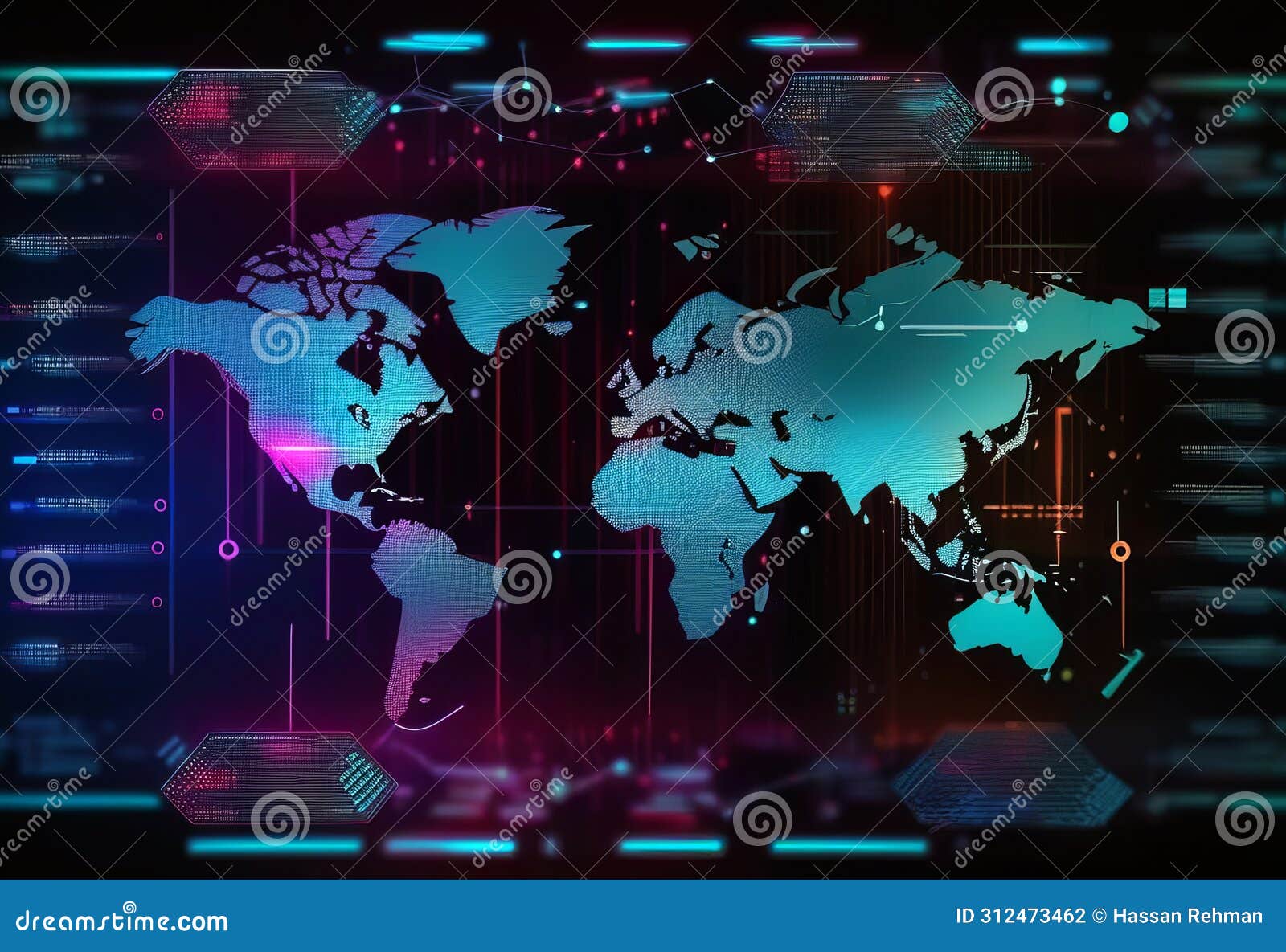 Digital World Map Future Cyber Abstract Background Big Data Technology ...