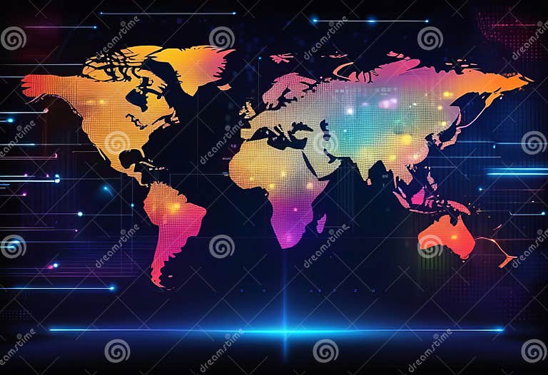 Digital World Map Future Cyber Abstract Background Big Data Technology ...