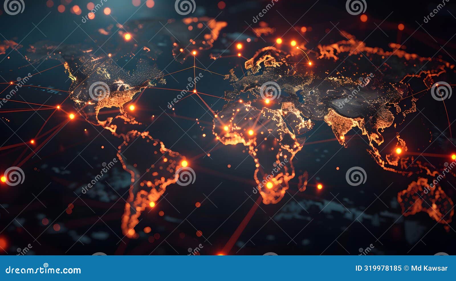 Digital World Map with Glowing Connections on Dark Background Stock ...