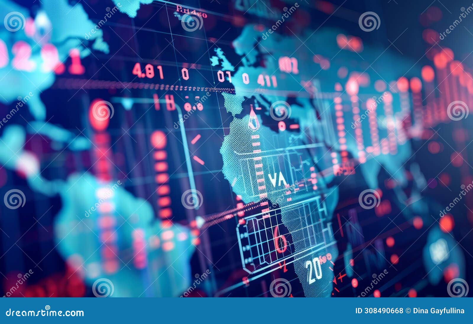 Digital World Map with Glowing Network Connections, Concept of Global ...