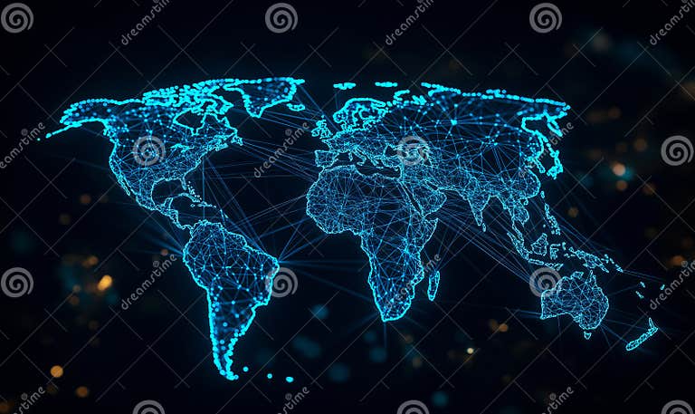 Digital World Map with Glowing Network of Connections Showcasing Global ...