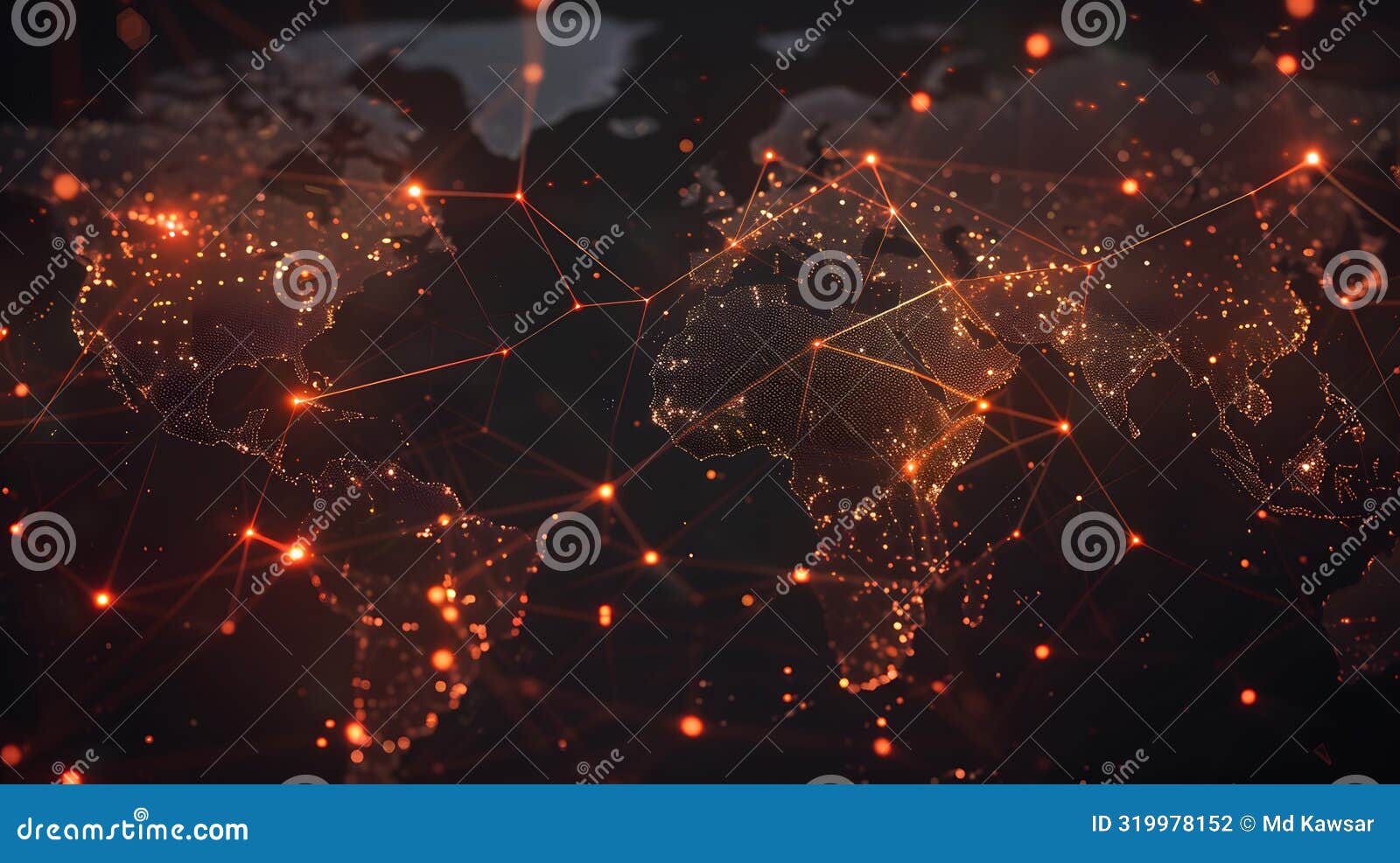 Digital World Map with Glowing Orange Connections Stock Illustration ...