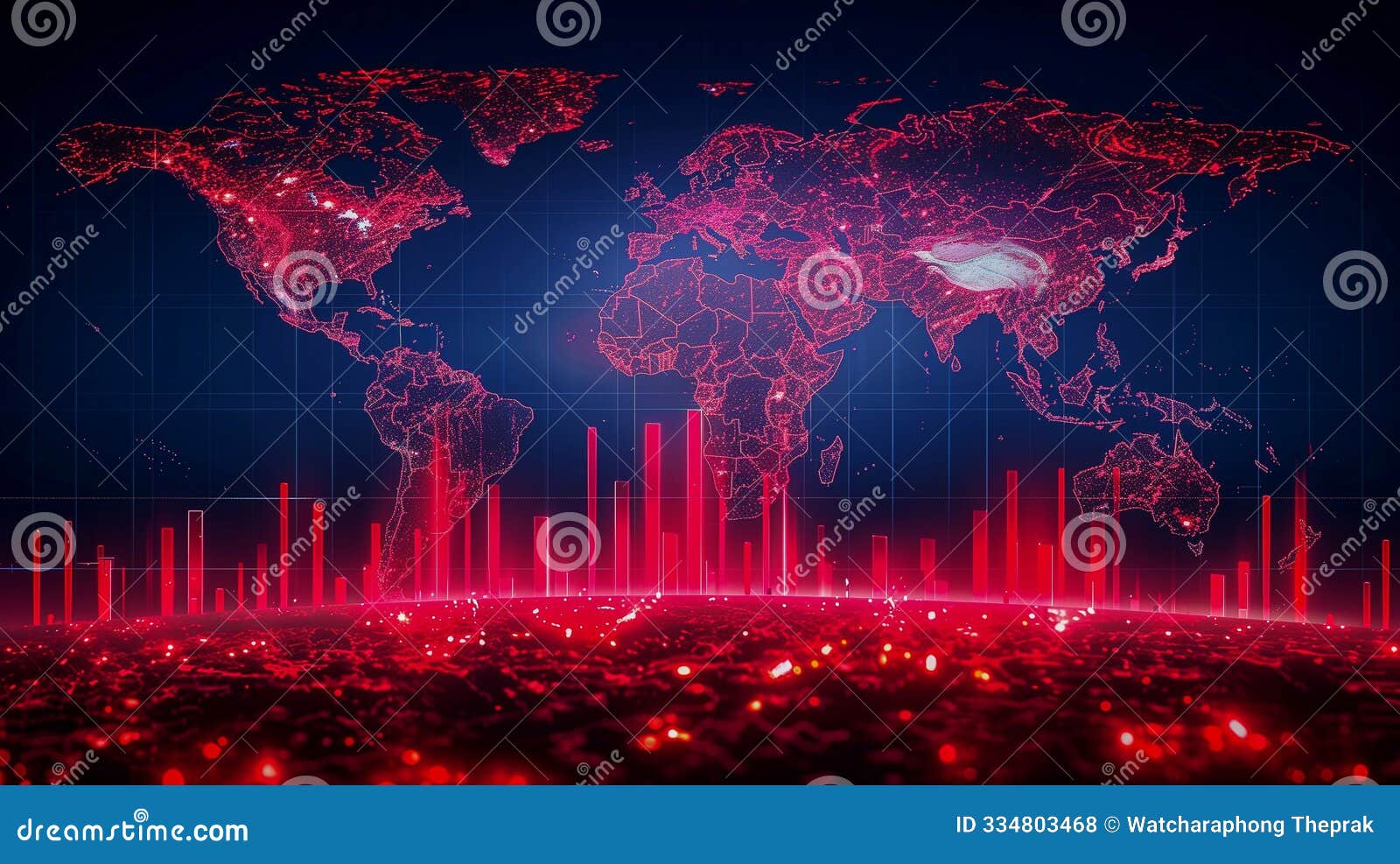 Digital World Map with Data Visualization and Red Graphs Stock ...