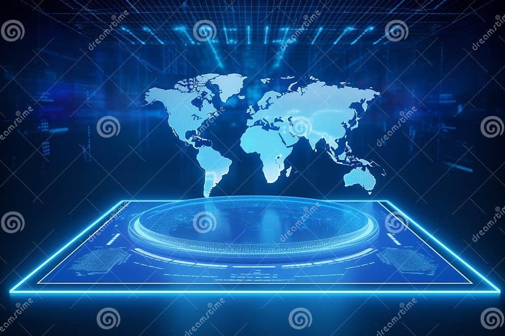 Digital World Map on Gradient Light Blue Background Stock Illustration ...