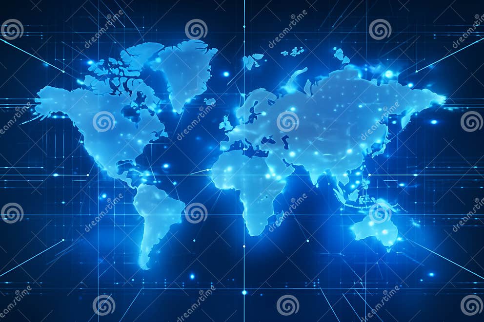 Digital World Map on Gradient Light Blue Background Stock Illustration ...