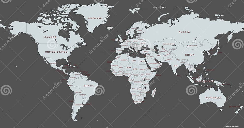 Digital World Map on Gray Background with Place Names Stock ...
