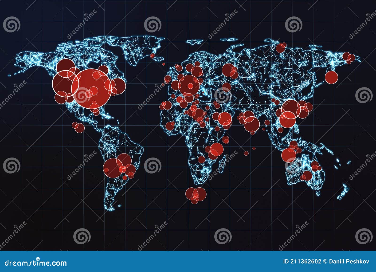Digital World Map with Hearts of Spread COVID-19 Virus by Red Spots ...