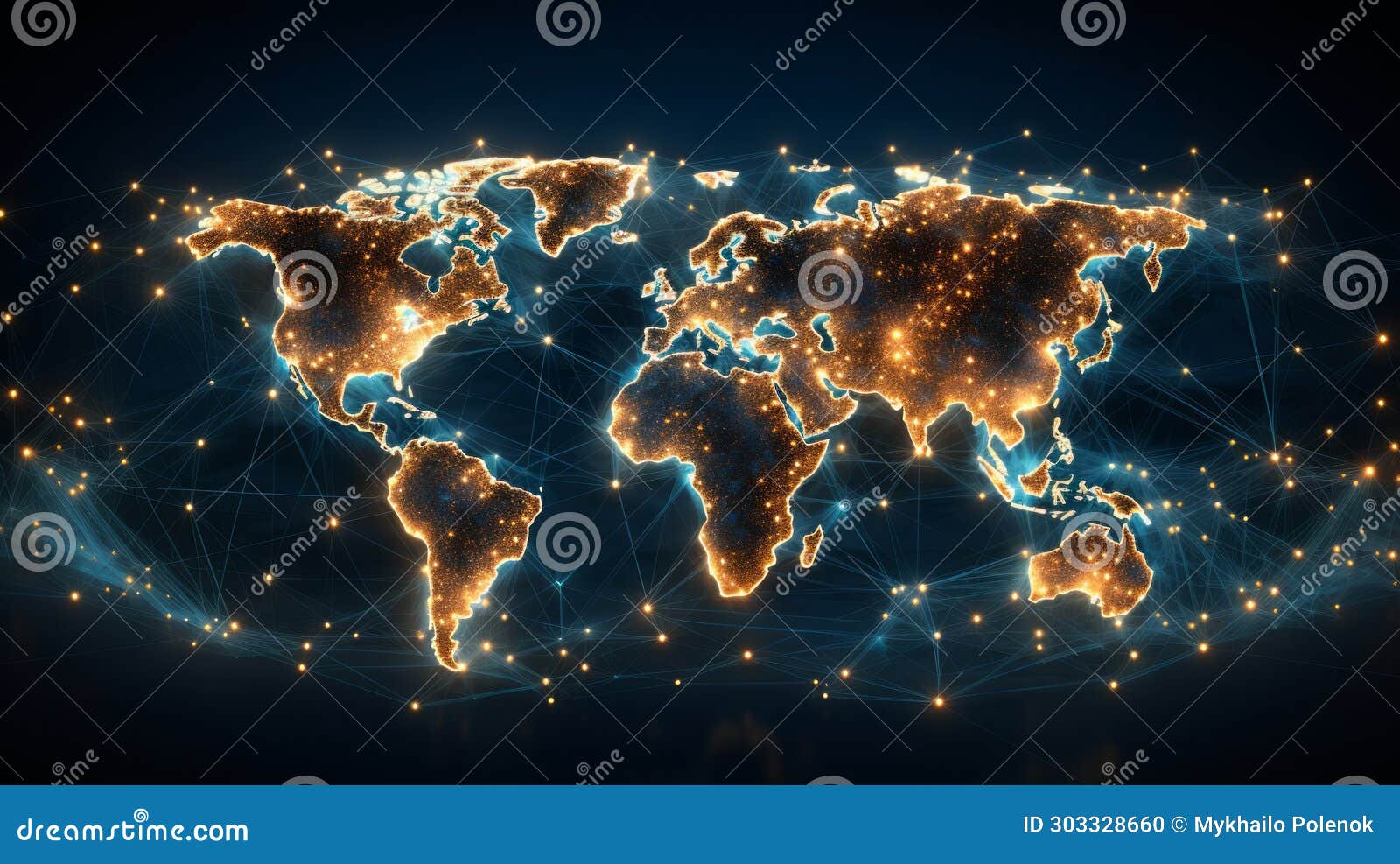 Digital World Map with Highlighted Cities. Neural Network AI Generated ...