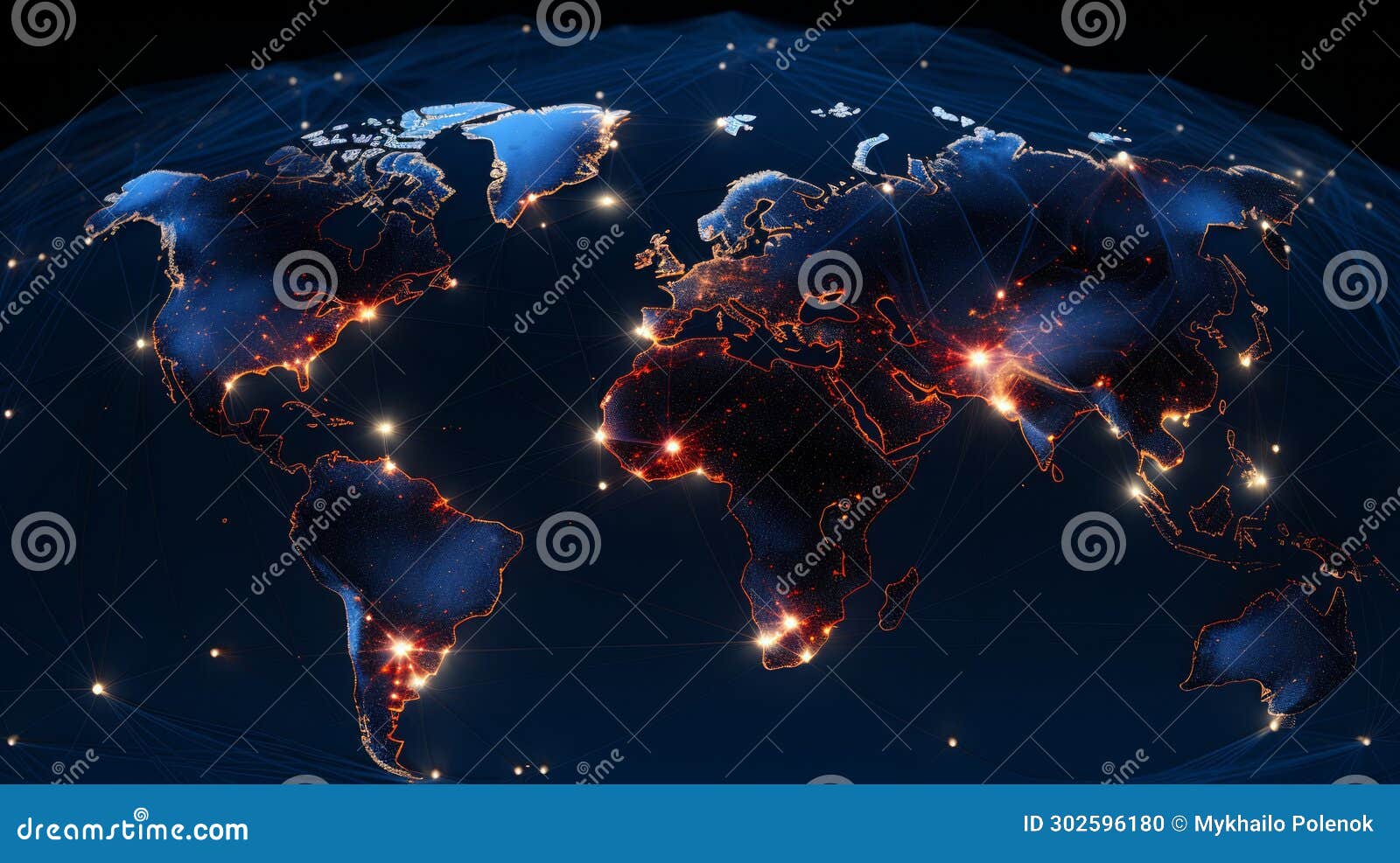 Digital World Map with Highlighted Cities. Neural Network AI Generated ...