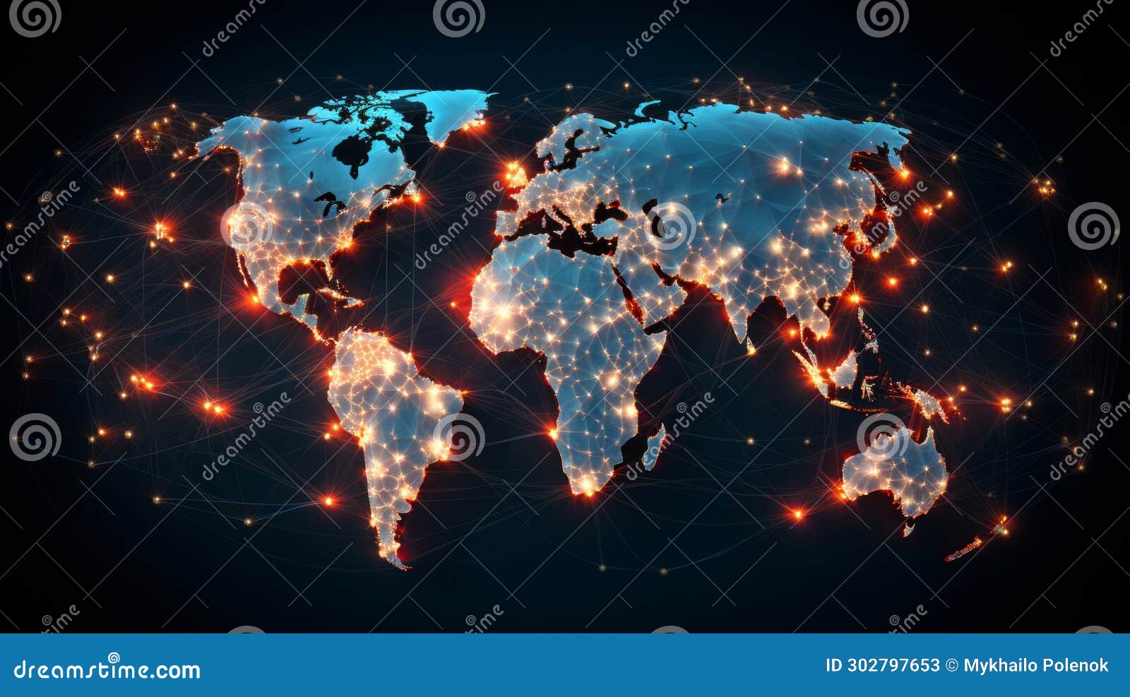 Digital World Map with Highlighted Cities. Neural Network AI Generated ...
