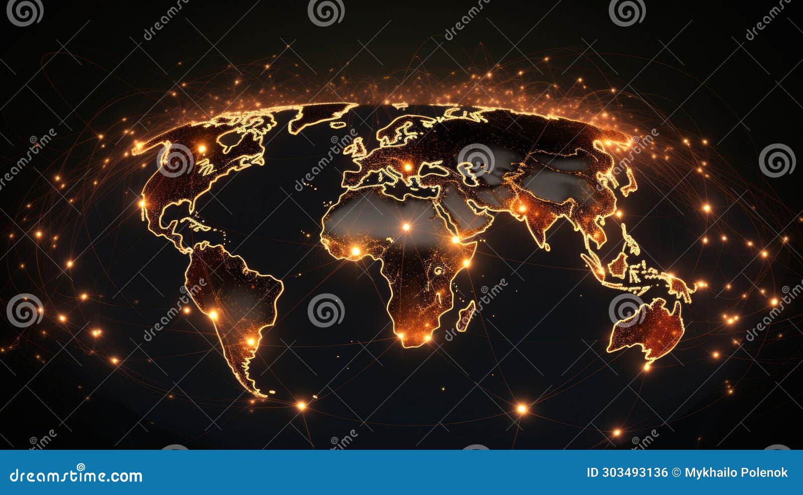 Digital World Map with Highlighted Cities. Neural Network AI Generated ...