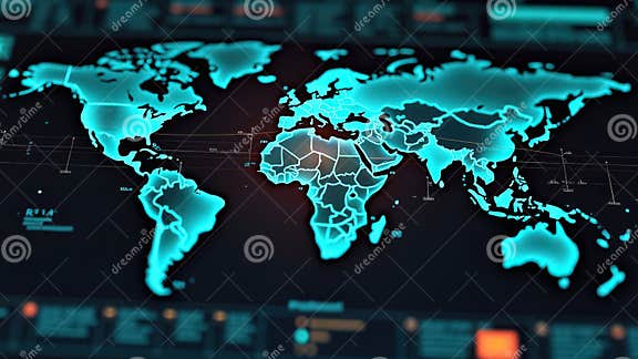 Digital World Map with Highlighted Regions and Data Points Stock Photo ... Digital World Map with Highlighted Regions and Data Points Stock Photo ...