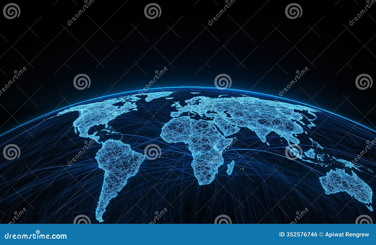 Digital World Map Illuminated with Blue Network of Connections ...