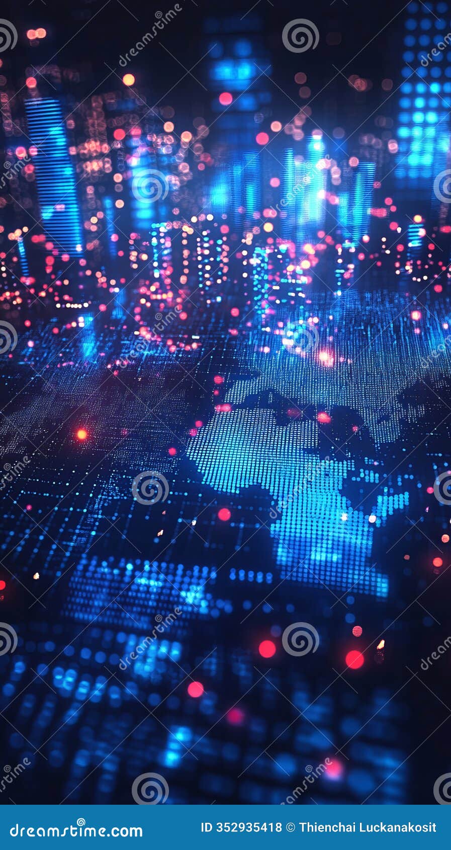 Digital World Map Illuminated by Blue Tones, Showcasing Data ...