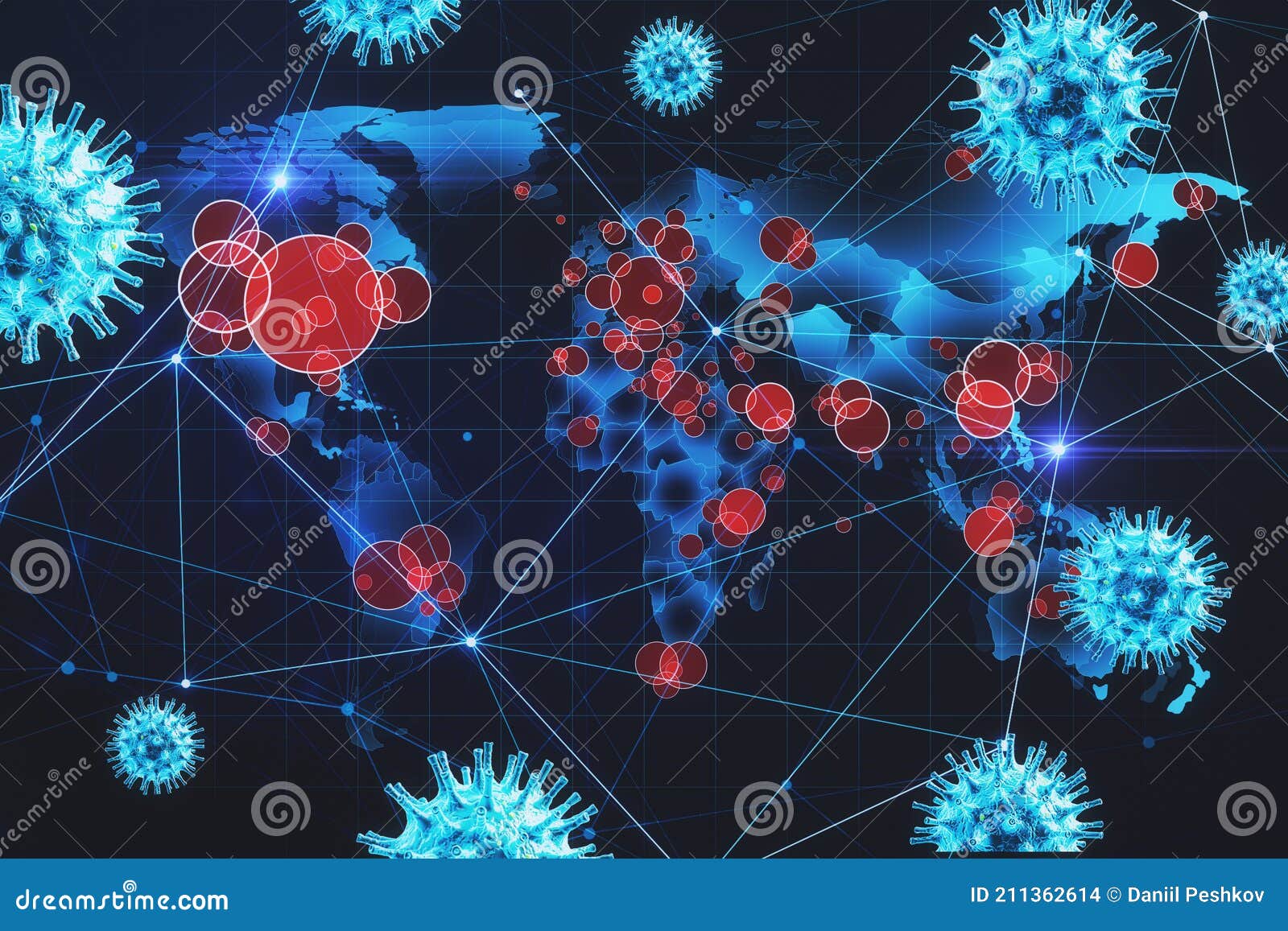 Digital World Map with Infected Areas by Red Spots, Coronavirus ...