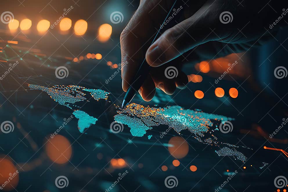 Digital World Map Interaction Ai Generator Stock Illustration ...