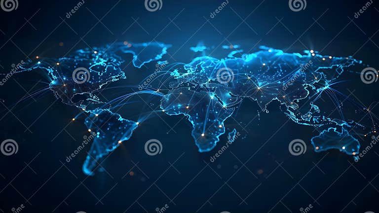 Digital World Map: Interconnected Data Flow and Global Networks ...