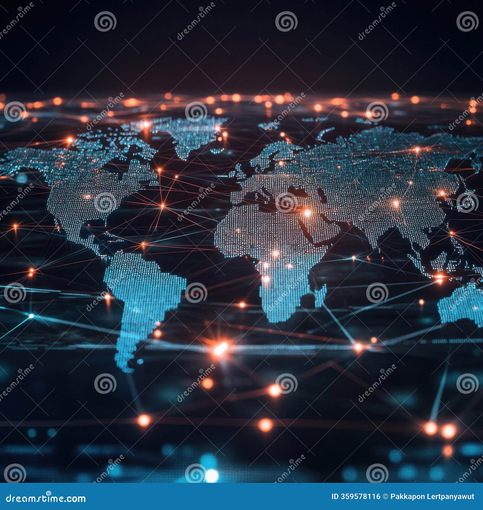 Digital World Map with Interconnected Lines and Dots, Representing ...