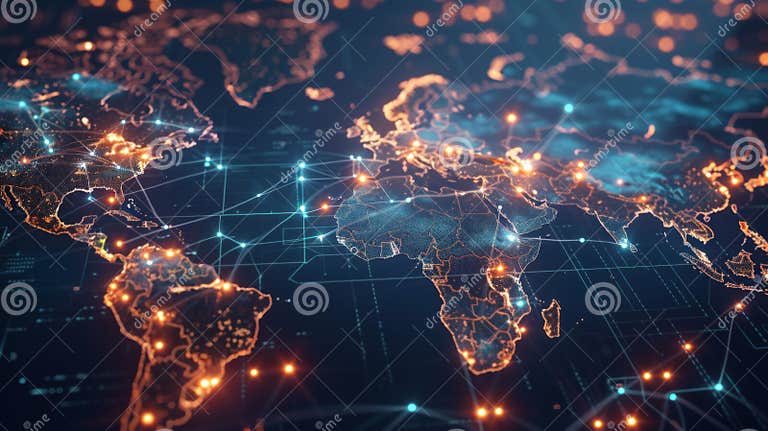 A Digital World Map with Interconnected Nodes and Lines Stock ...