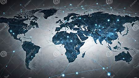 A Digital World Map with Interconnected Nodes and Lines Representing ...