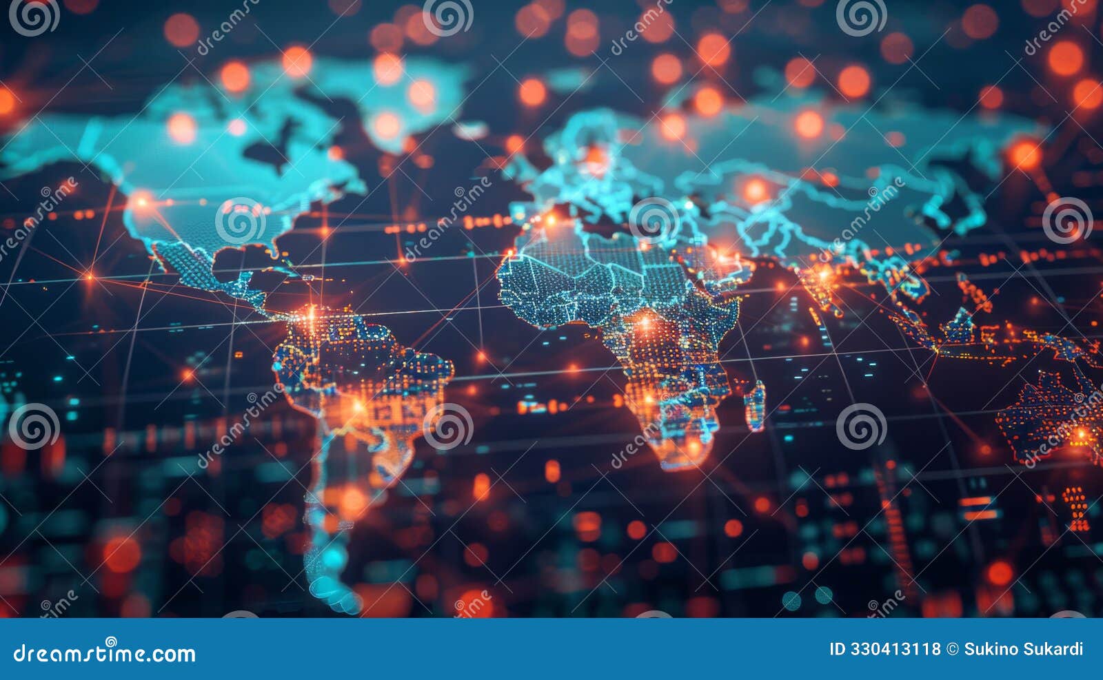 A Digital World Map with Interconnected Red and Blue Lights Stock Photo ...