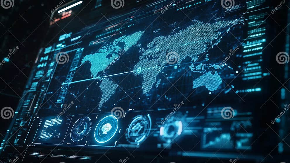 Digital World Map Interface with Data Graphs and Tech Visualization Stock Photo - Image of blue ...