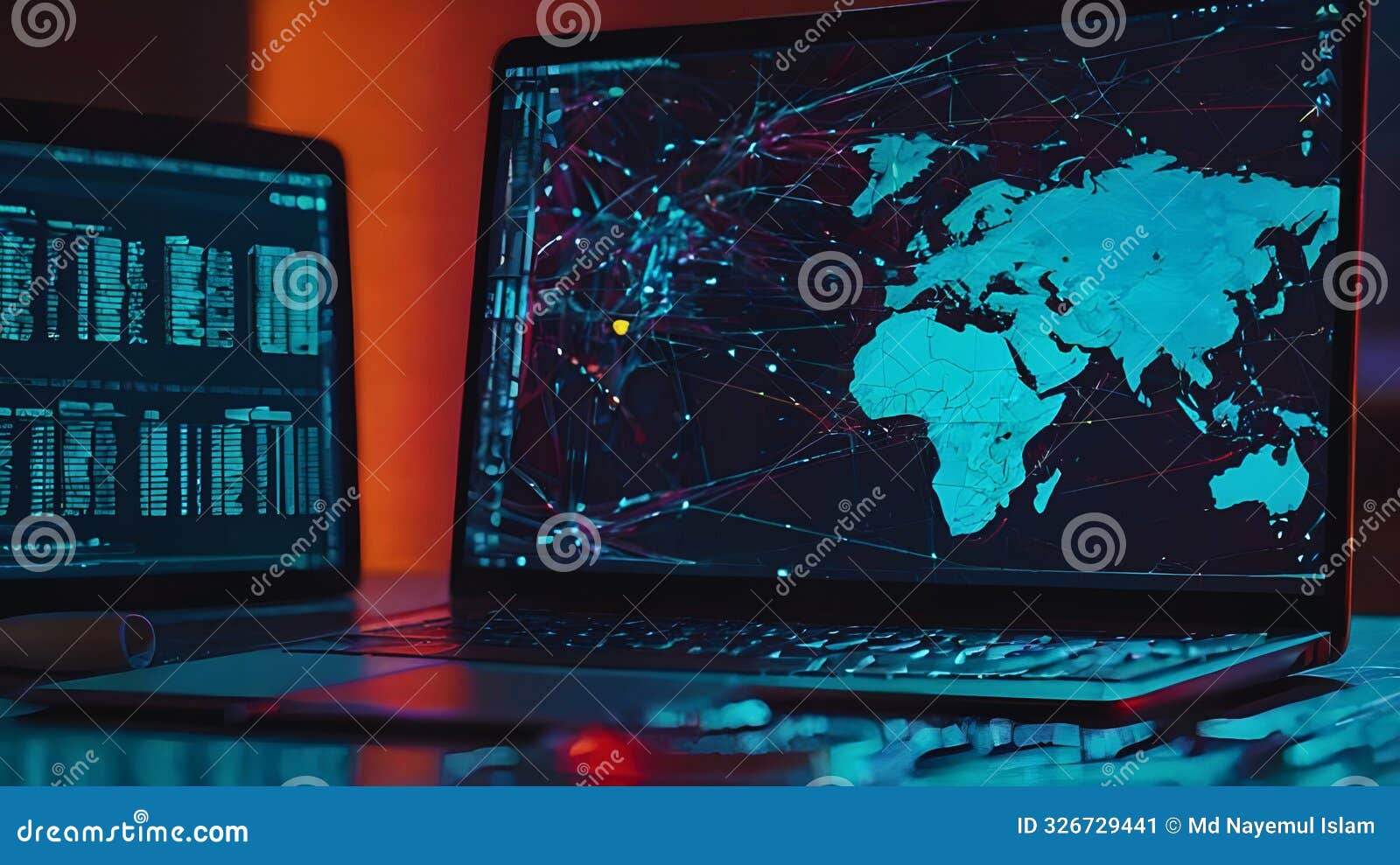 Digital World Map on a Laptop Screen. Stock Illustration - Illustration ...