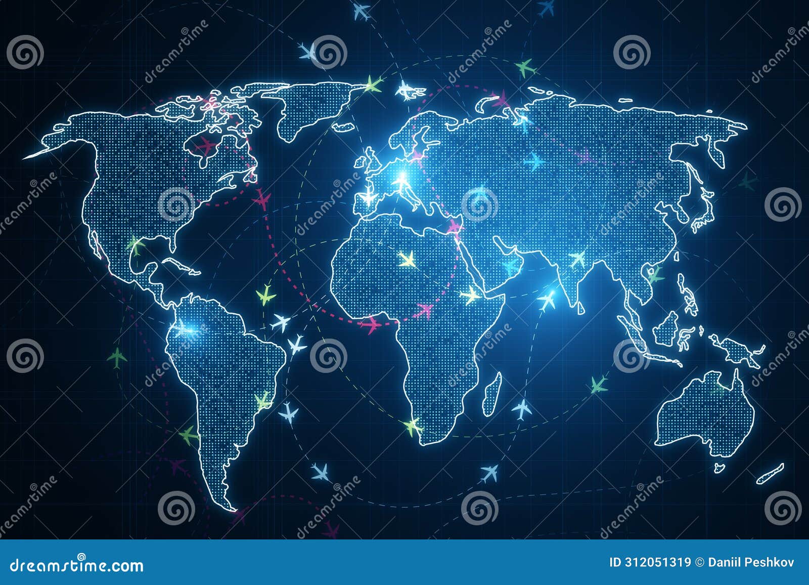 Digital World Map with Neon Lines and Dots, Representing Cyberspace on ...