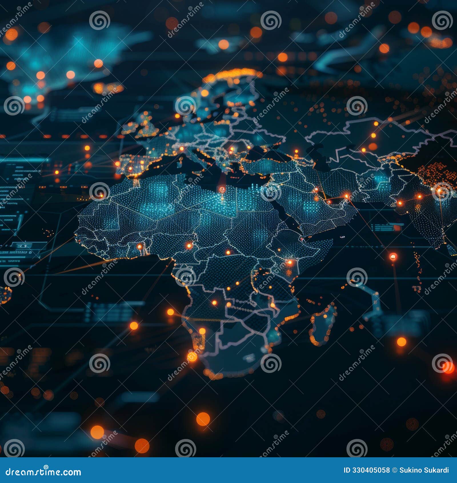 Digital World Map with Network Connections and Data Points Stock ...