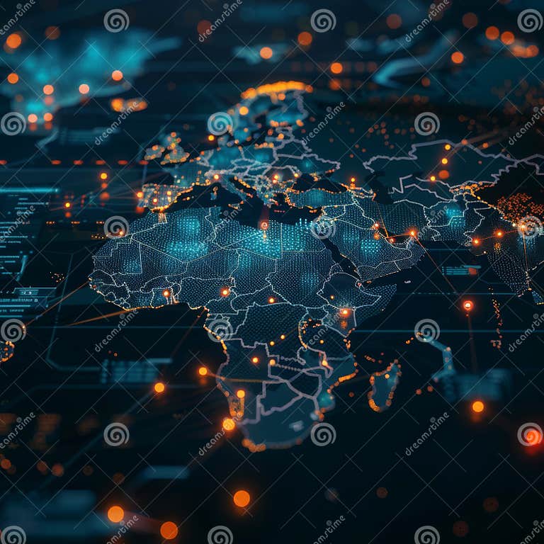 Digital World Map with Network Connections and Data Points Stock ...