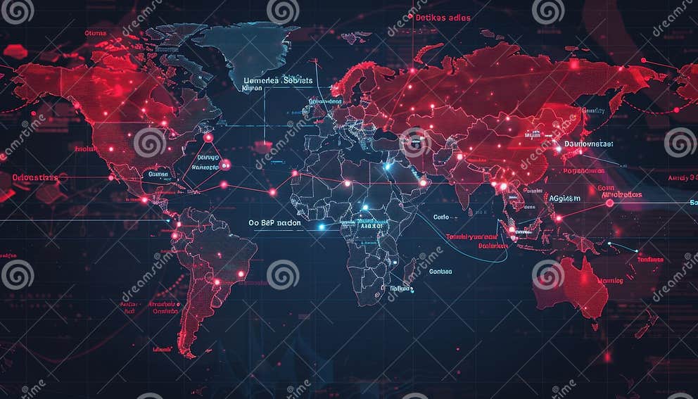 Digital World Map with Red and Blue Connections Showing Global Network ...