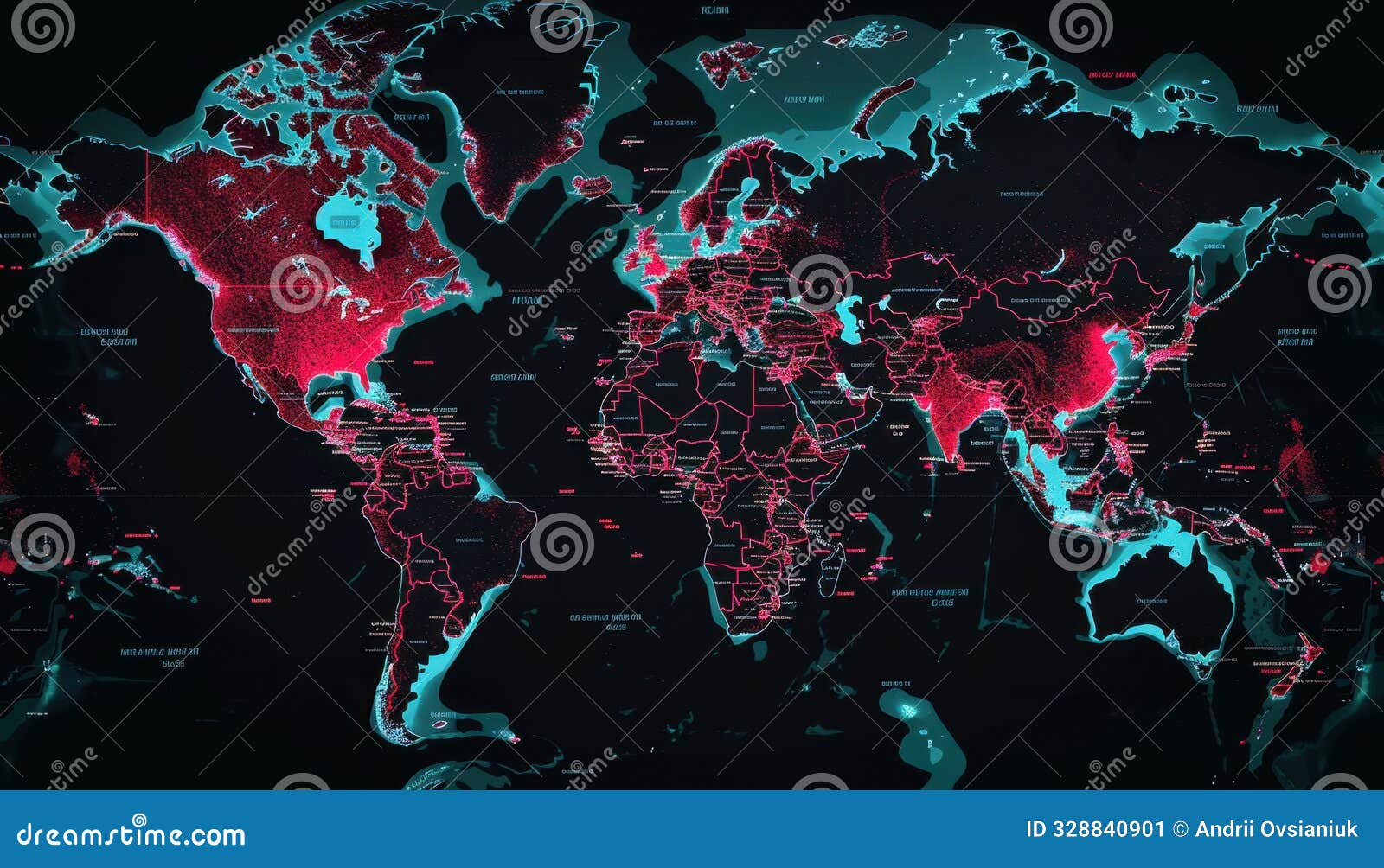 Digital World Map with Red and Blue Data Points Stock Image - Image of ...