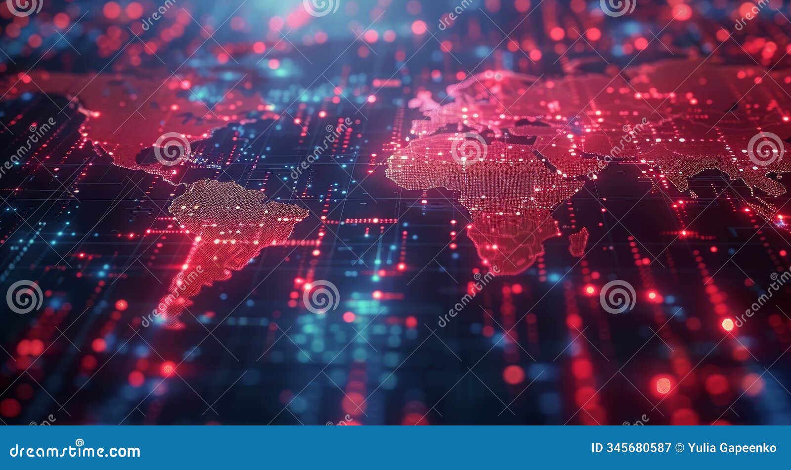 Digital World Map with Red and Blue Data Points Stock Image - Image of ...