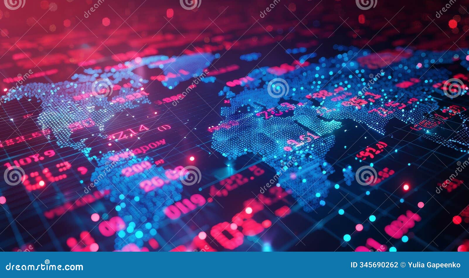 Digital World Map with Red and Blue Data Points Stock Photo - Image of ...