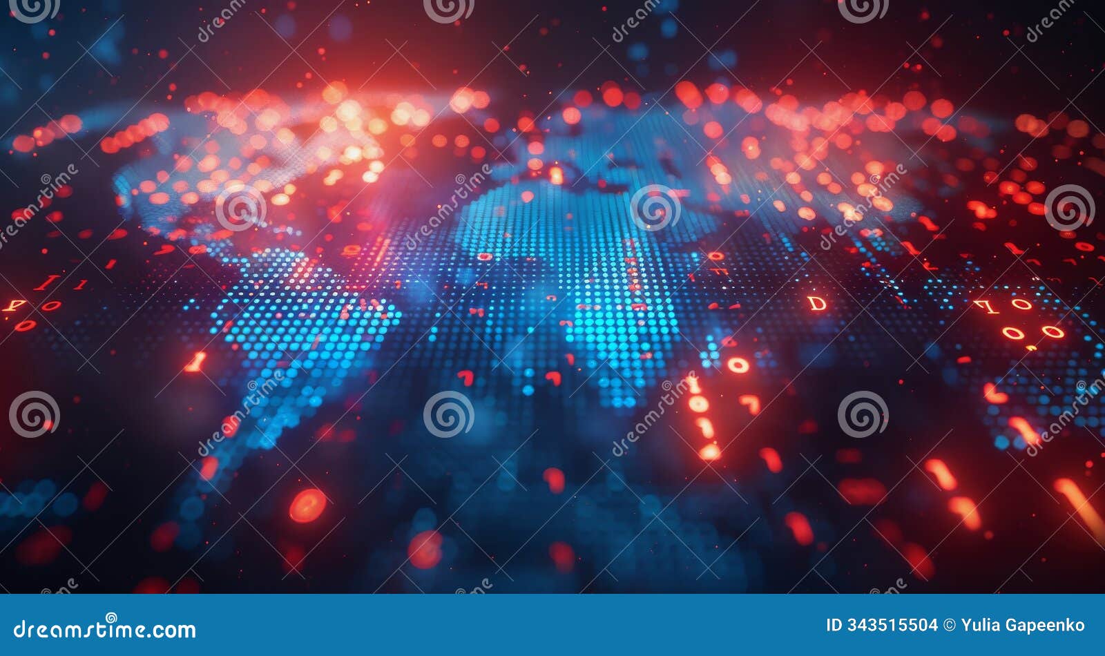 Digital World Map with Red and Blue Data Points Stock Photo - Image of ...