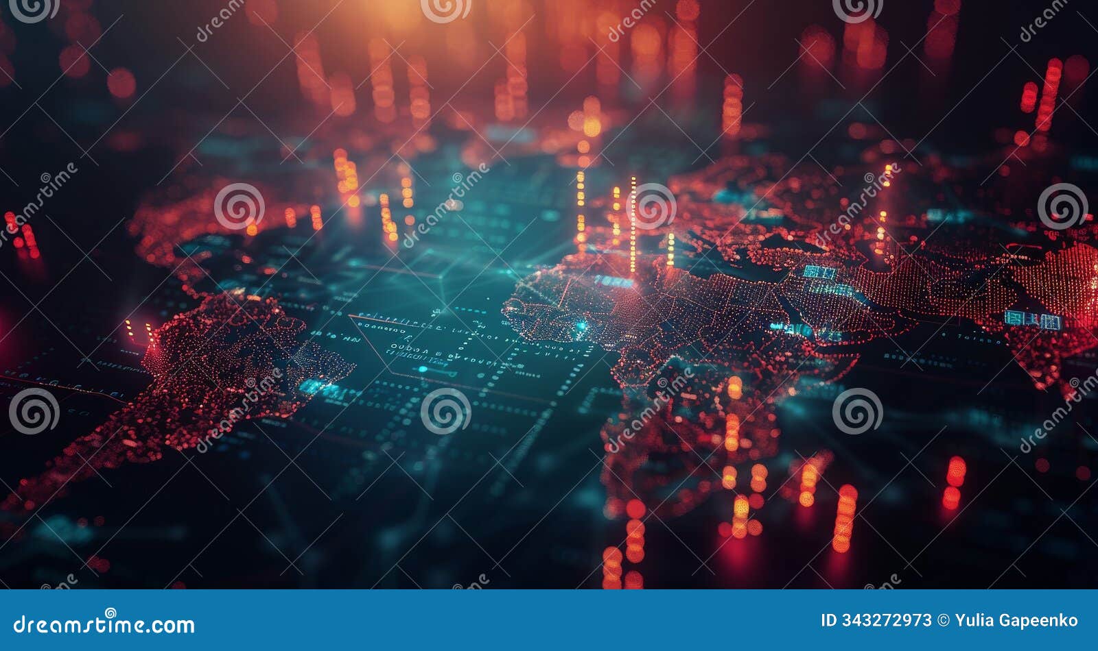 Digital World Map with Red Data Points and Blue Lines Stock Image ...