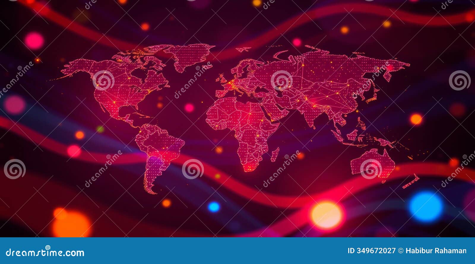 A Digital World Map with Red Glowing Lines Stock Illustration ...