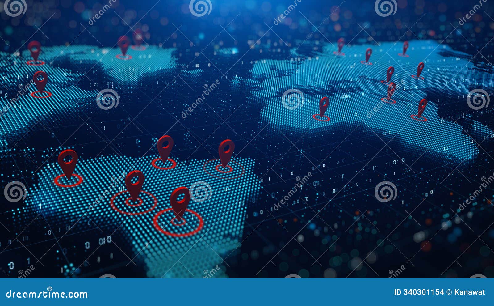 Digital World Map with Red Location Pins Marking Various Points Across ...