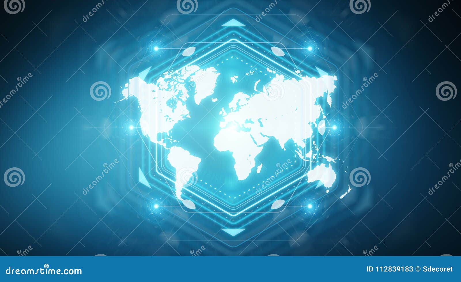 Digital World Map Screen Interface 3D Rendering Stock Illustration ...