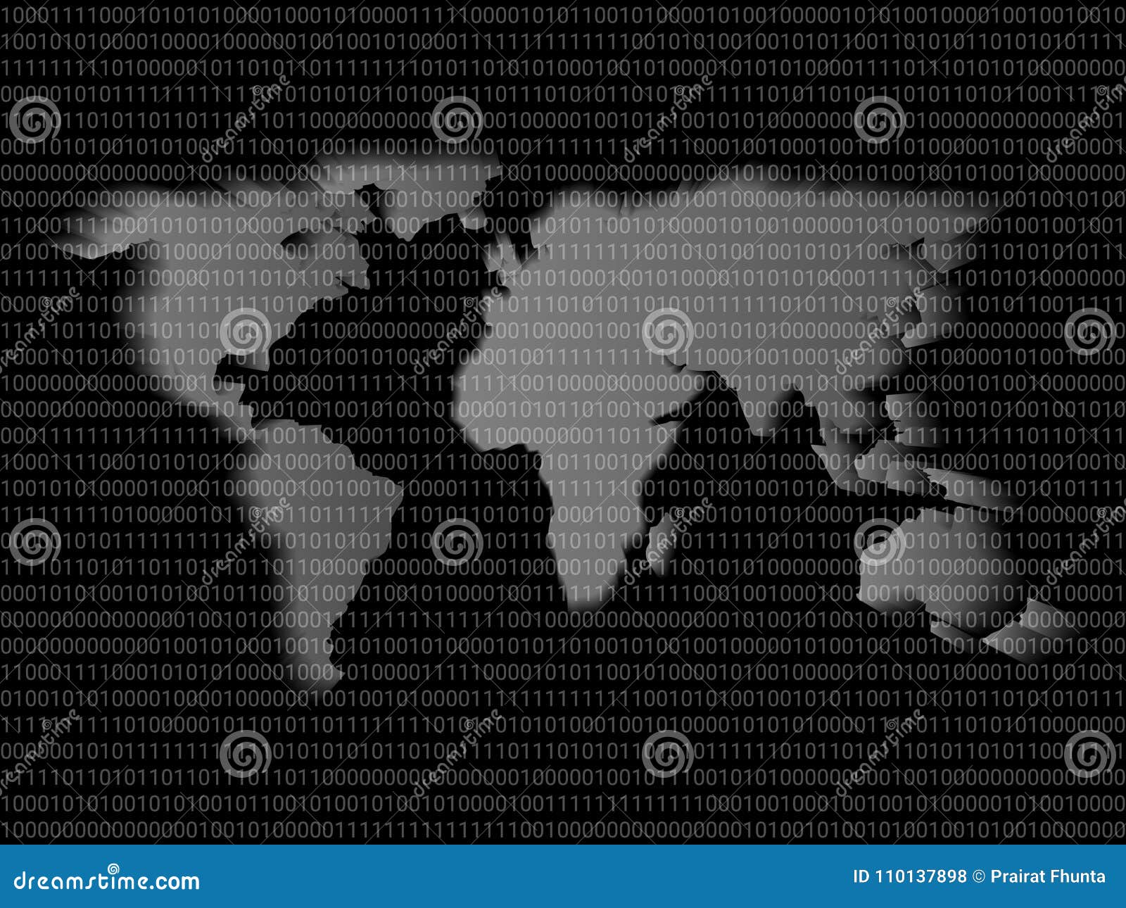 Digital World Map Sign Binary Code with Binary Digits 1 and 0. Stock ...